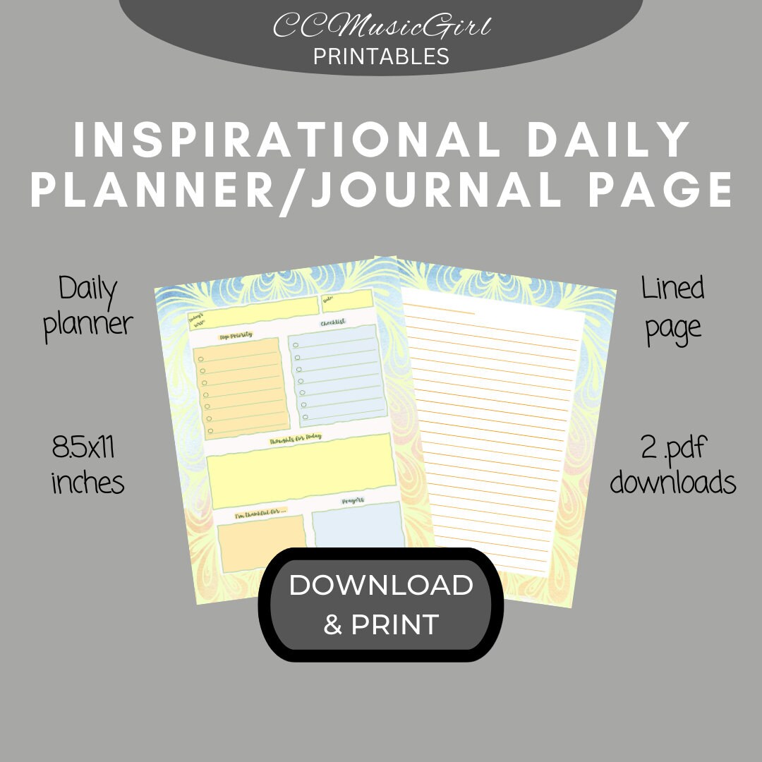 Printable Inspirational Daily Planner and Lined Journal Page; To-do ...