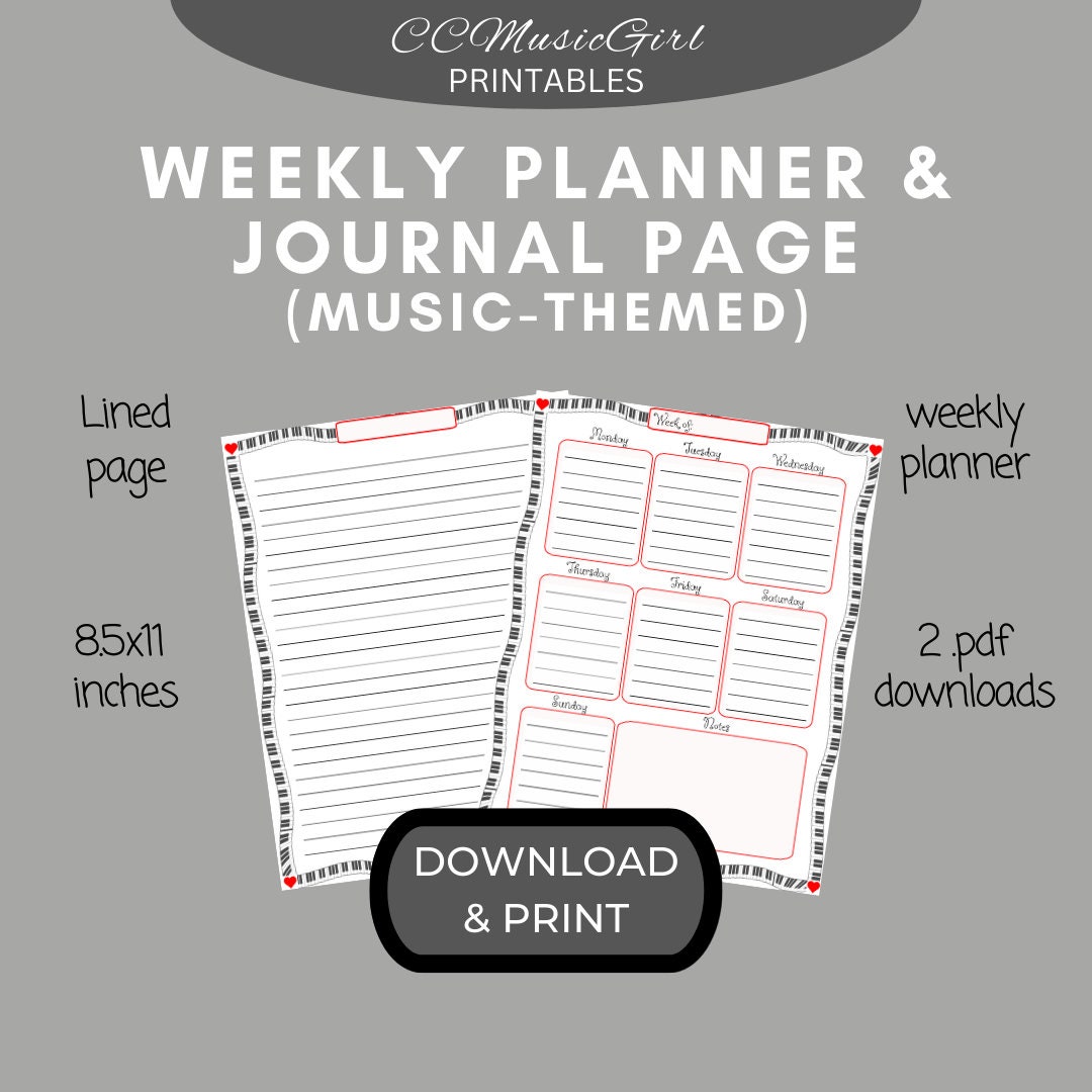 Printable Weekly Planner Music, Lined Journal Page Music, Weekly ...