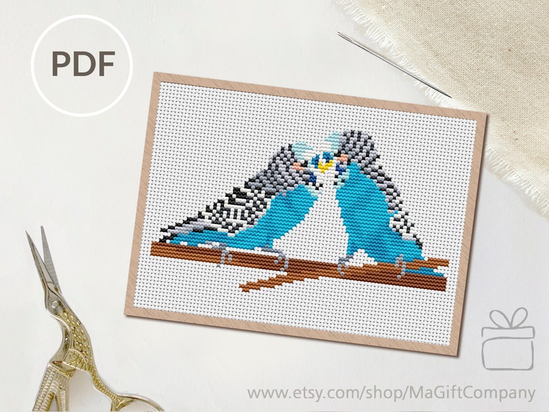 Blue Budgerigar Parrot Bird Cross Stitch Pattern, Shell Parakeet Budgie ...
