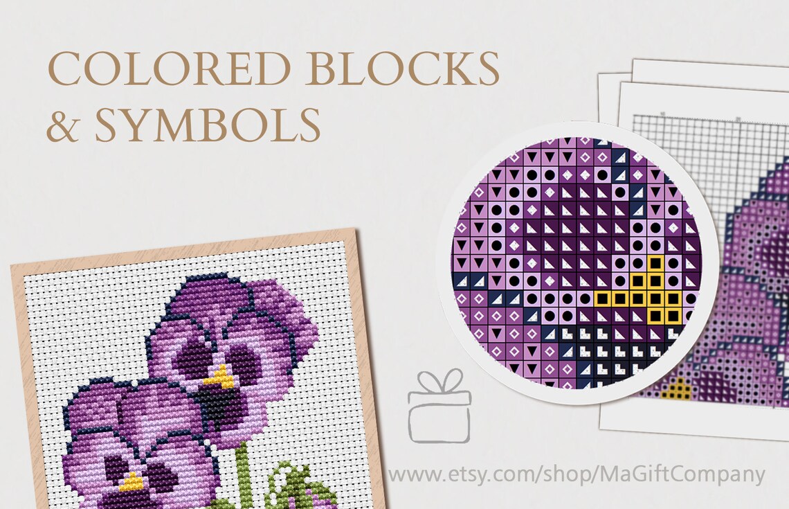 Viola Flower Plant Cross Stitch Pattern, Purple Violet Flower ...