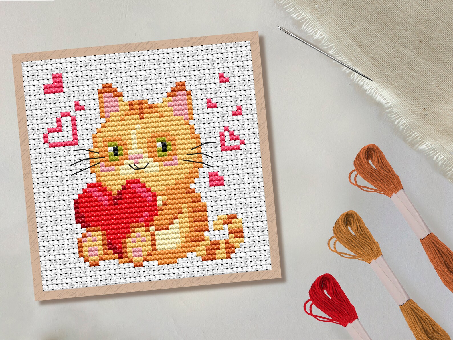 Love Cross Stitch Pattern PDF Red Cat Embroidery Cat With - Etsy