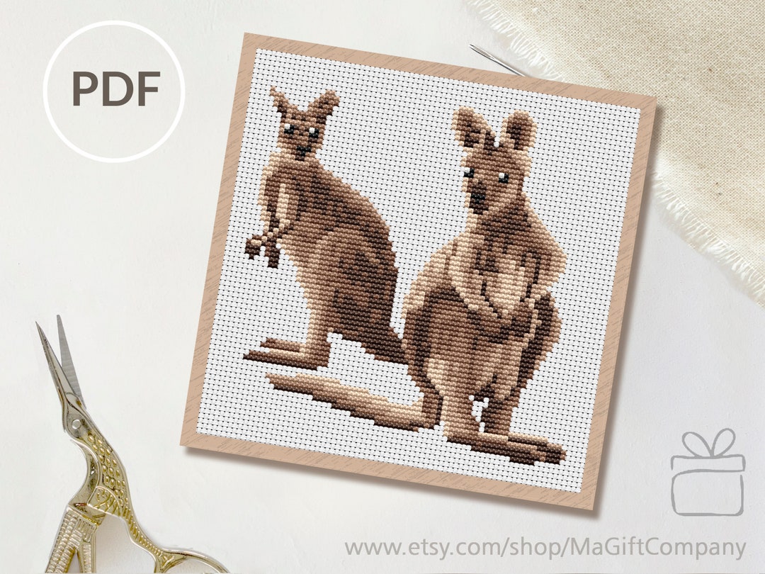 Cross Stitch Kangaroo Aida Chart, Easy Hand Embroidery Animal, Safari ...