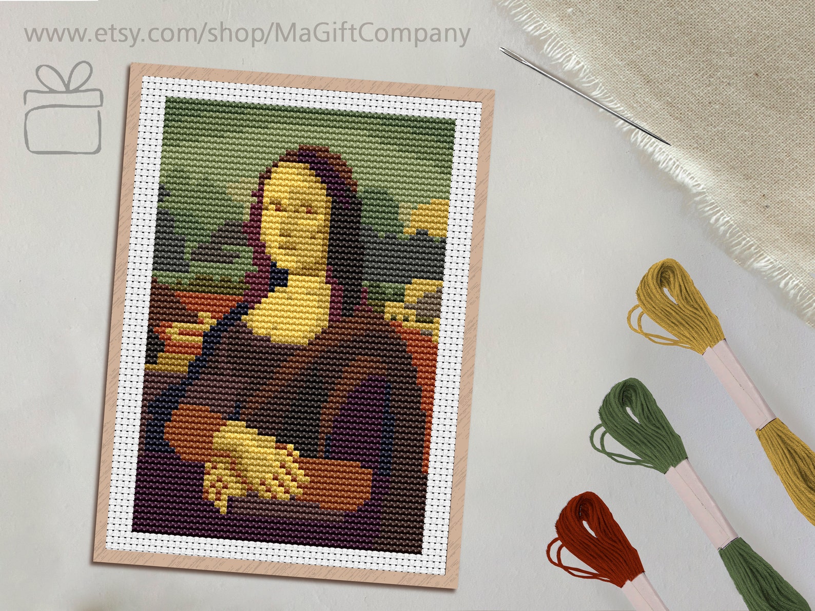 Mini Mona Lisa Cross Stitch Pattern, Gioconda Cross Stitch, Leonardo Da ...