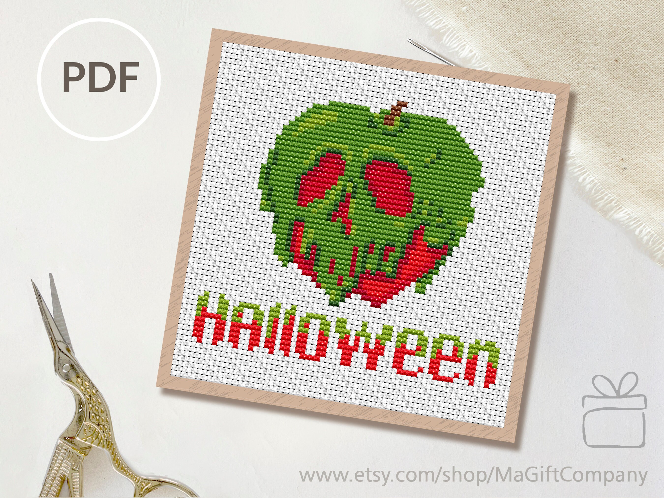 Zombie Apple Cross Stitch Pattern Counted Halloween Holiday - Etsy