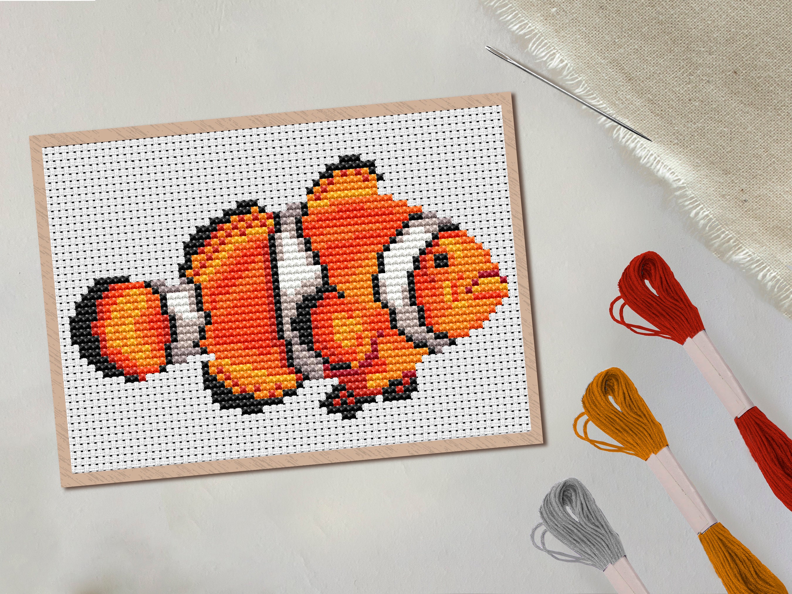 Clownfish Cross Stitch Pattern, Red Aquarium Fish Embroidery, Toy ...