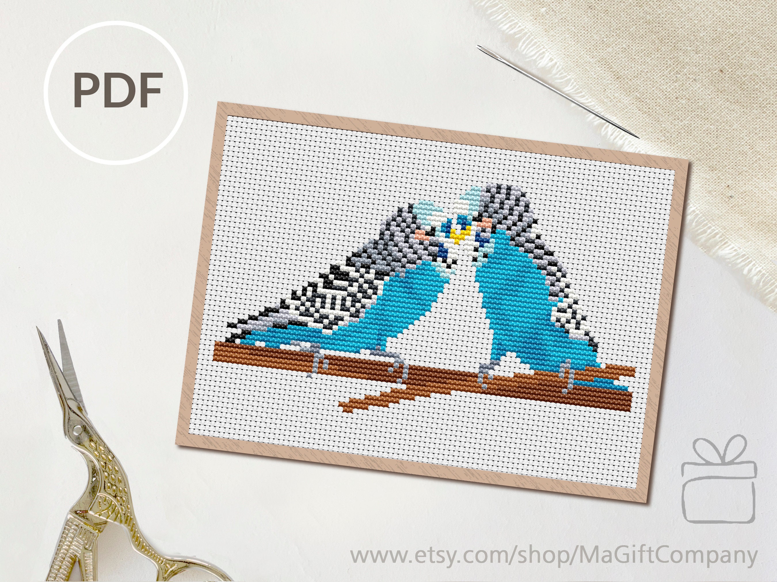 Blue Budgerigar Parrot Bird Cross Stitch Pattern, Shell Parakeet Budgie ...