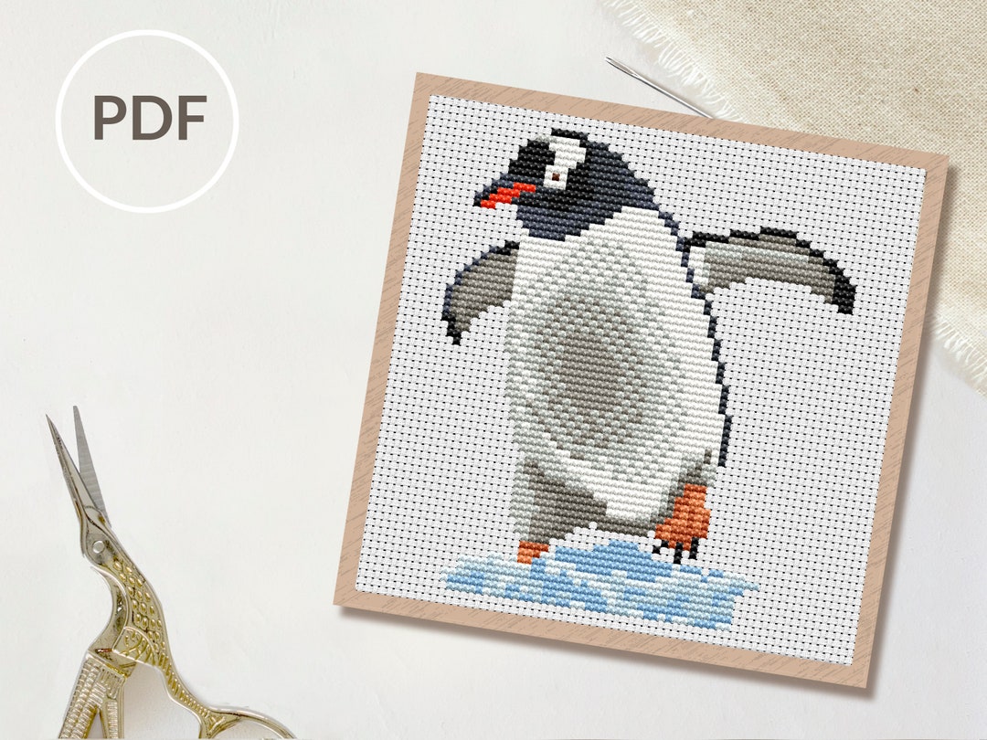Gentoo Penguin Embroidery Pattern, Cross Stitch Primitive Design, Winter Wall Decor, Baby Animal ...