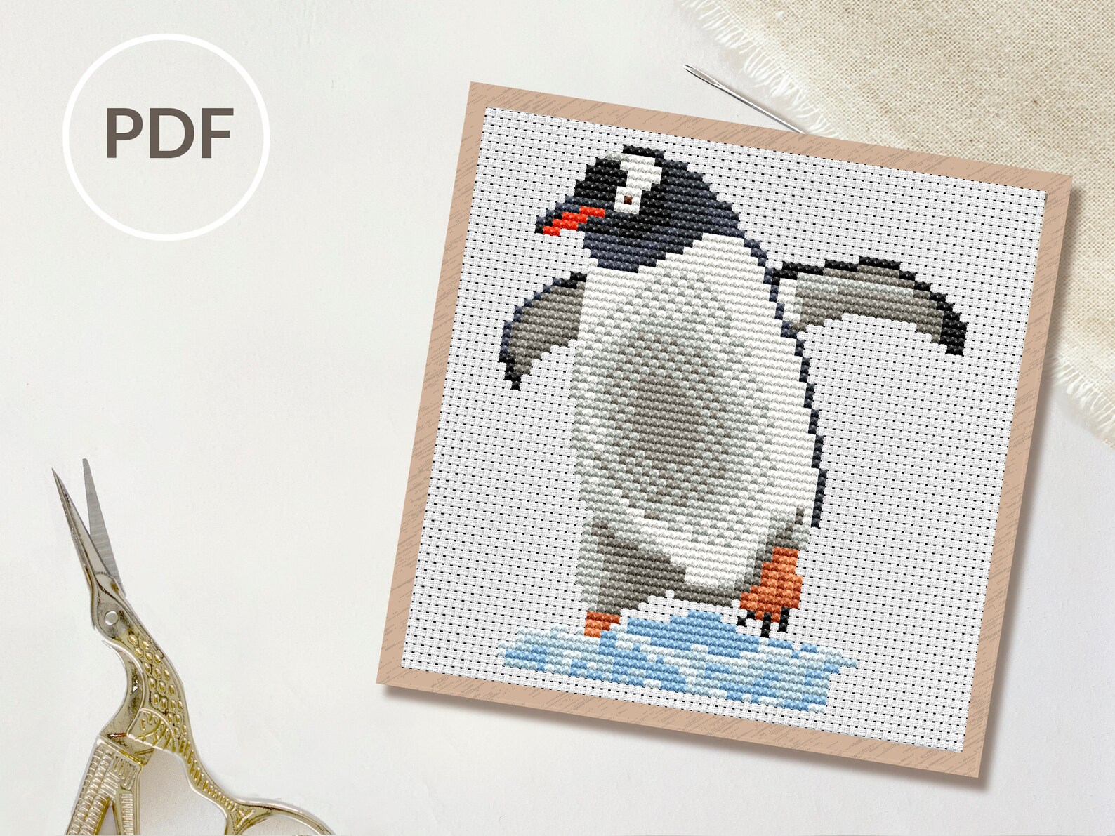 Gentoo Penguin Embroidery Pattern, Cross Stitch Primitive Design ...