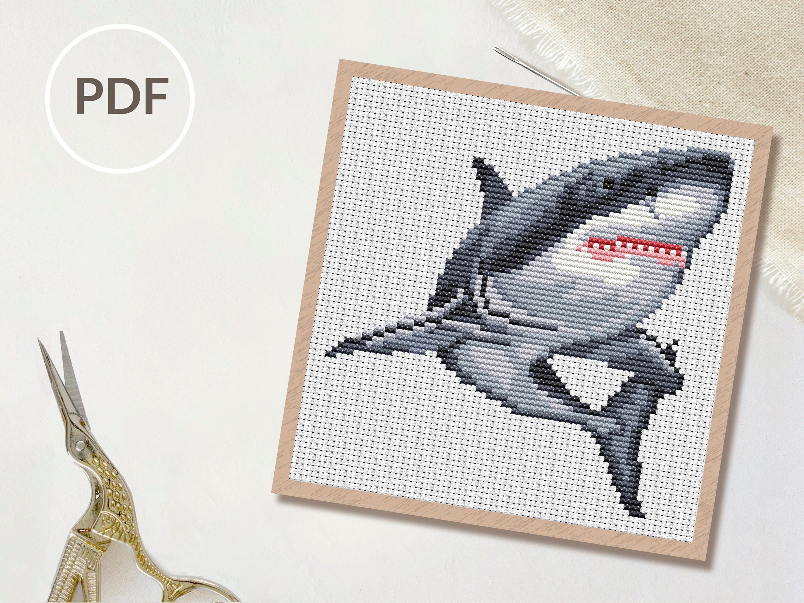 Cross Stitch Shark Pattern, Big Fish Pattern, Ocean Cross Stitch Chart ...