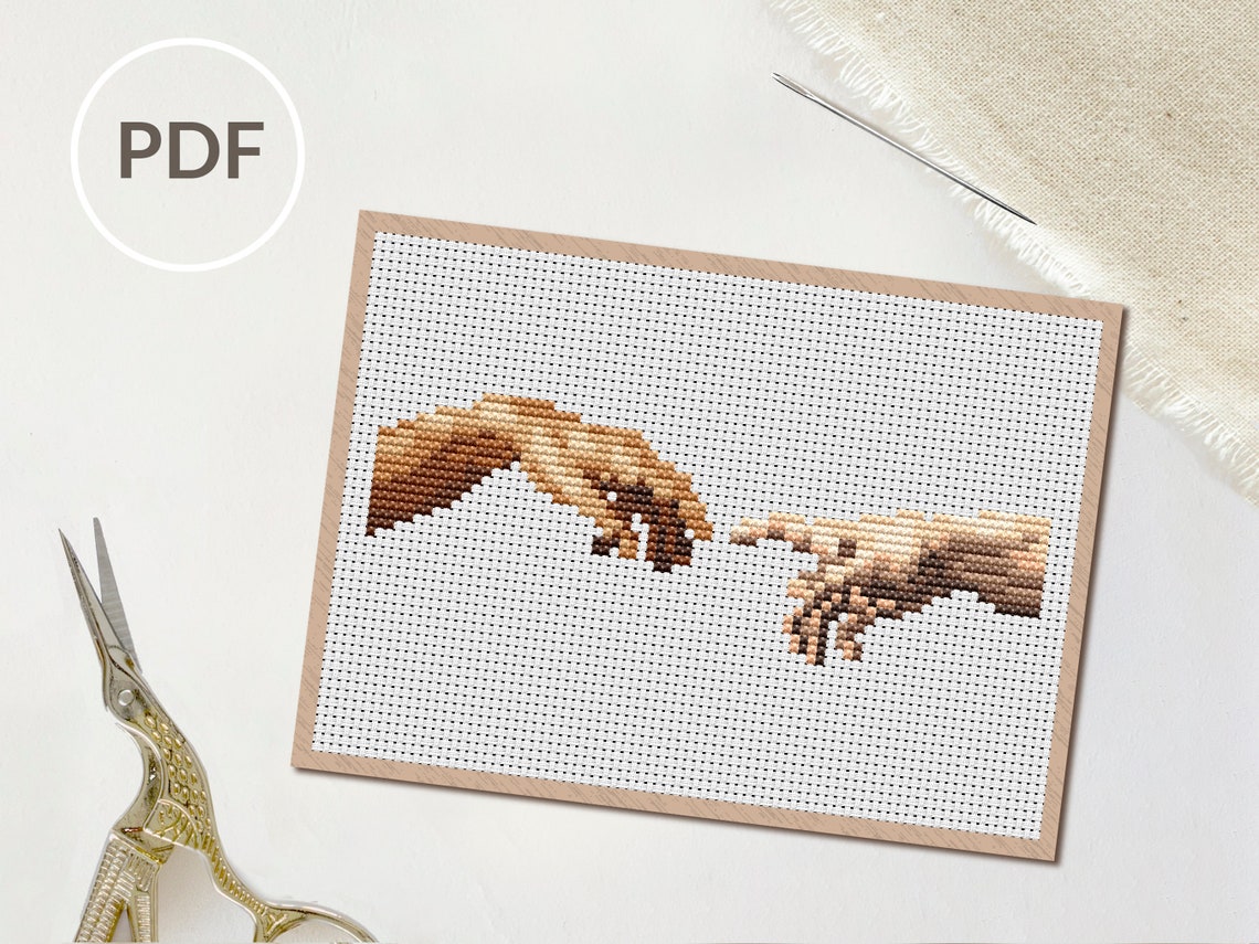 Hands of the Creation of Adam Cross Stitch Pattern, Italian Artist ...
