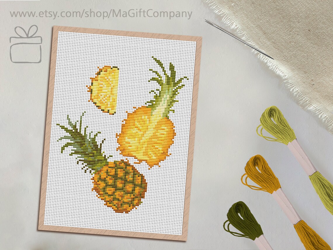 Pineapple Embroidery Chart, Food Cross Stitch Pattern, Tropical Fruit ...