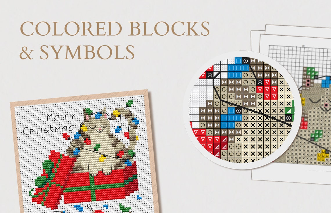 Cute Cat With Festoon сross Stitch Pattern, Christmas Winter Holiday ...