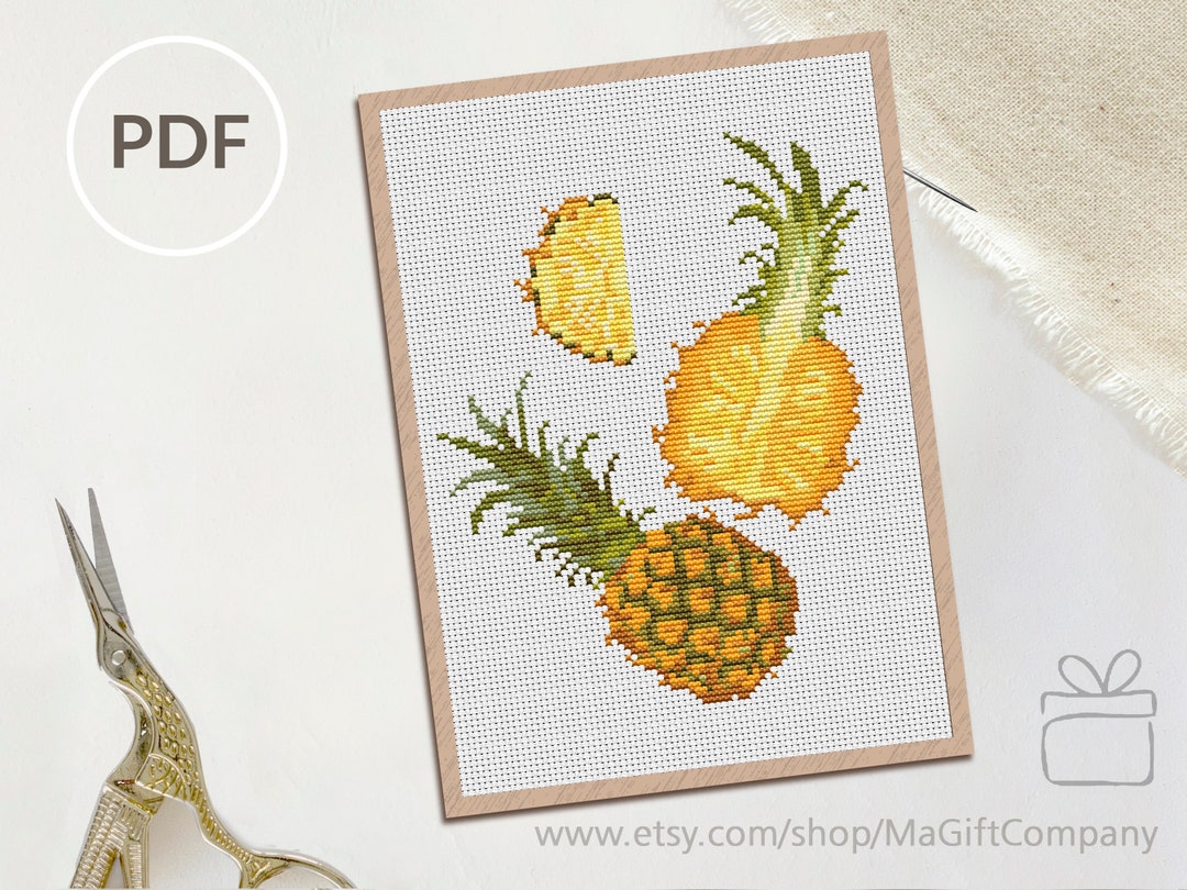Pineapple Embroidery Chart, Food Cross Stitch Pattern, Tropical Fruit ...