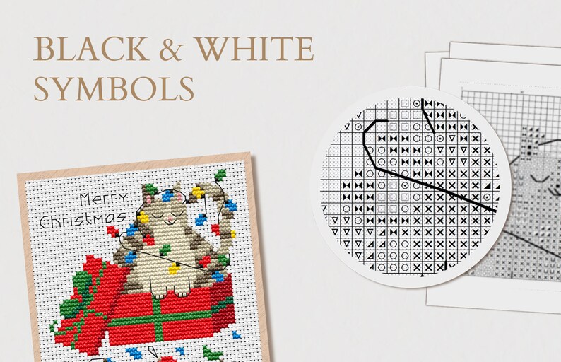 Cute Cat With Festoon сross Stitch Pattern, Christmas Winter Holiday ...