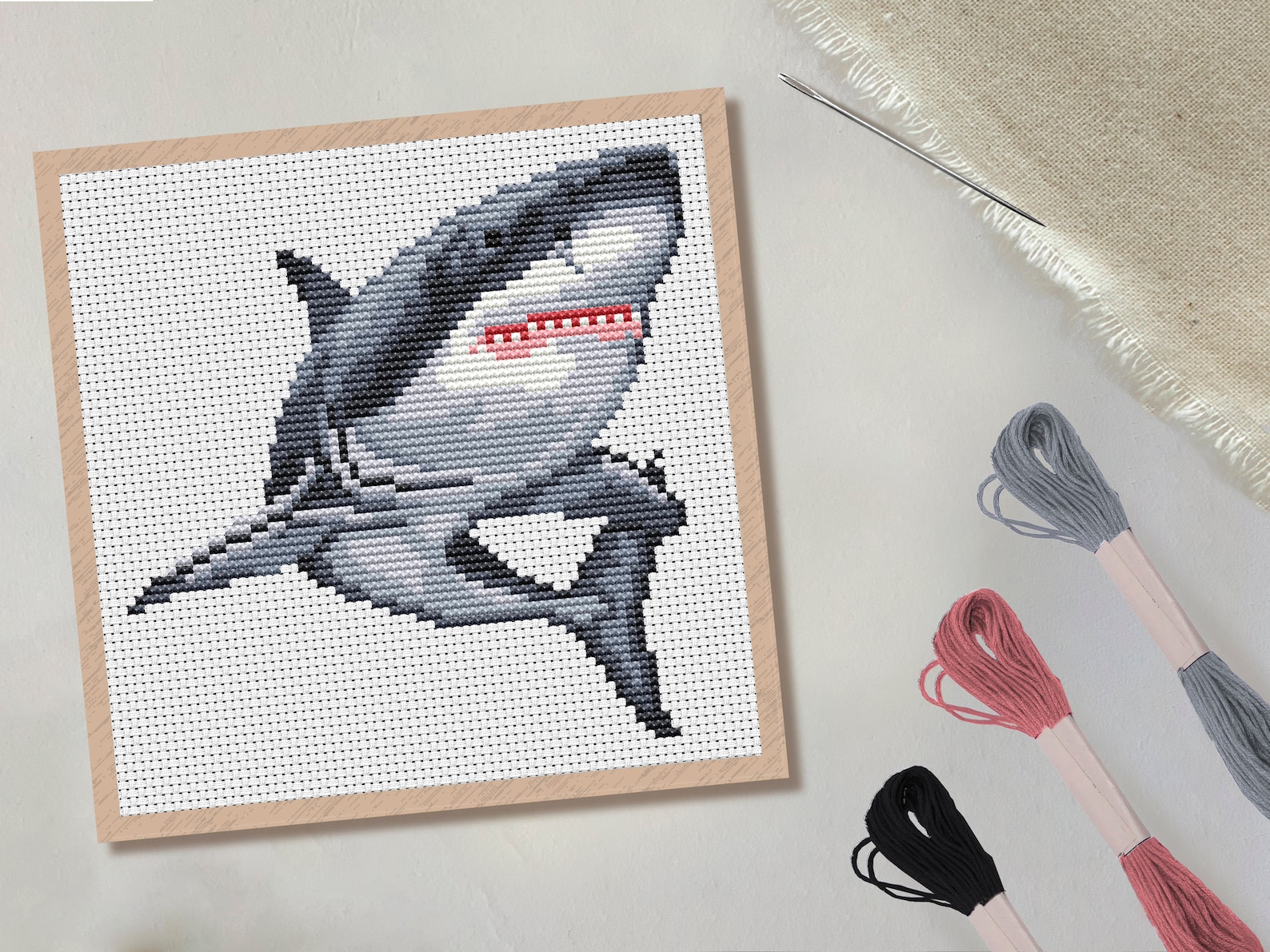 Cross Stitch Shark Pattern, Big Fish Pattern, Ocean Cross Stitch Chart ...