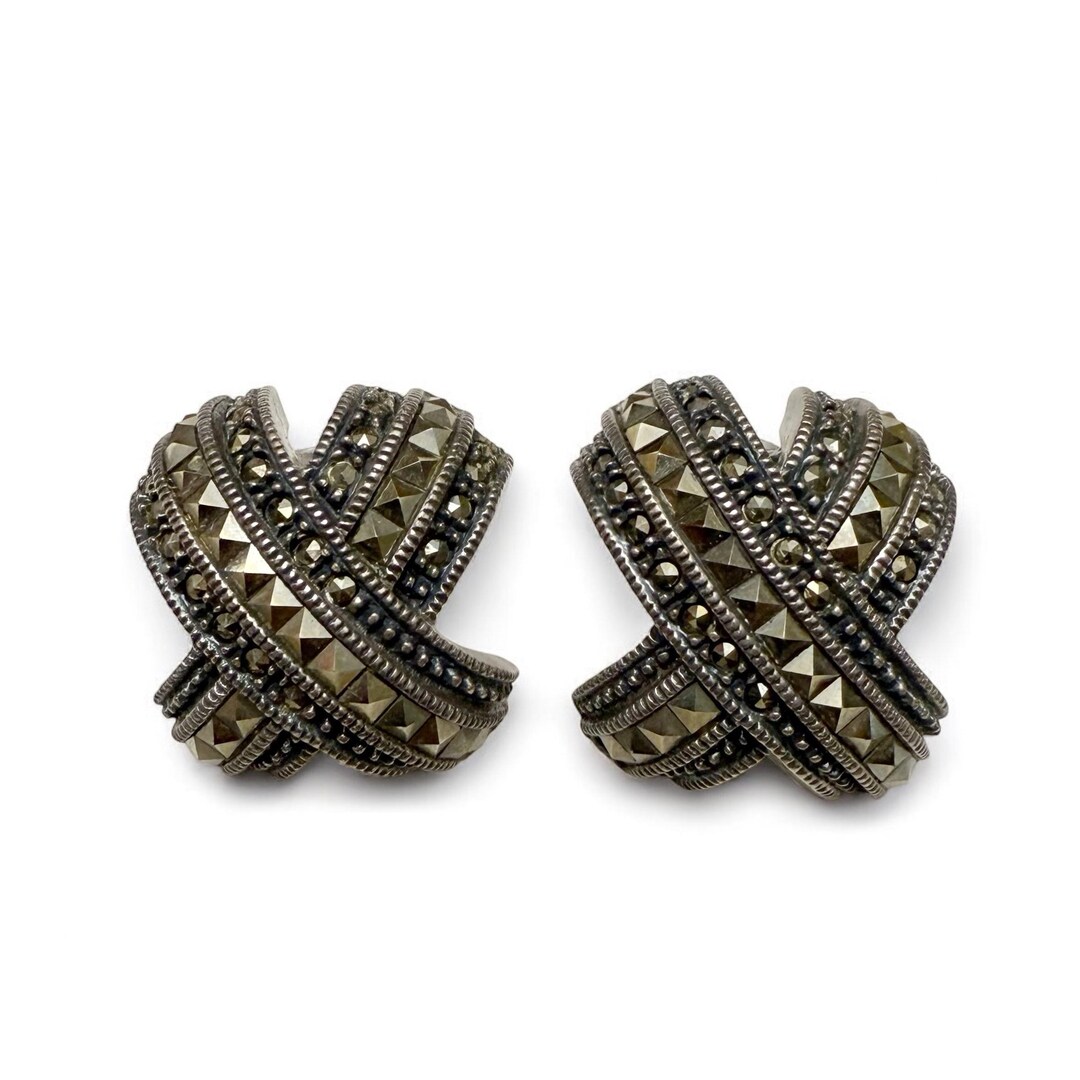 Vintage Judith Jack X Criss Cross Marcasite Sterling Silver Clip on ...