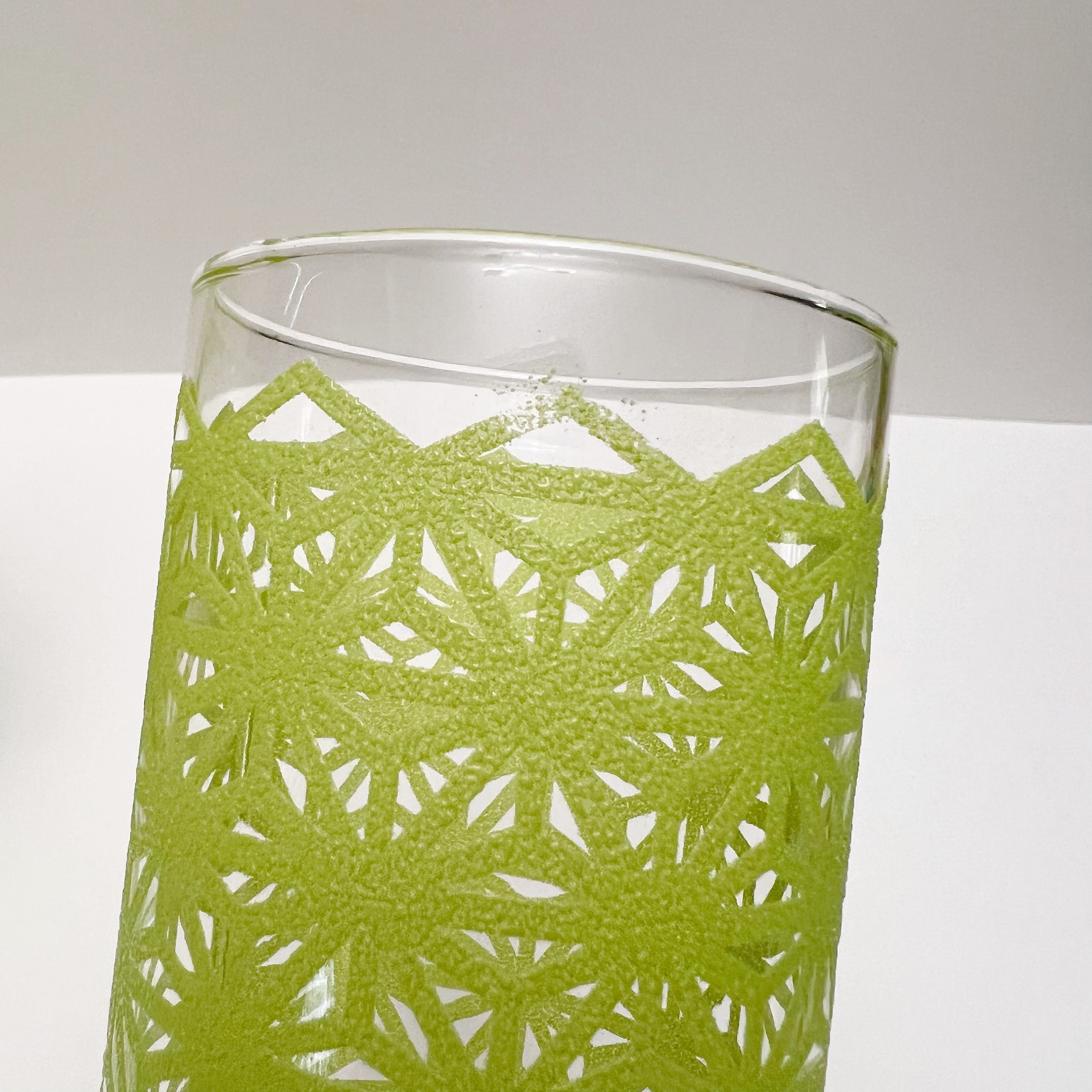 Vintage MCM Retro Mod Green Lattice Print Glassware Tom - Etsy