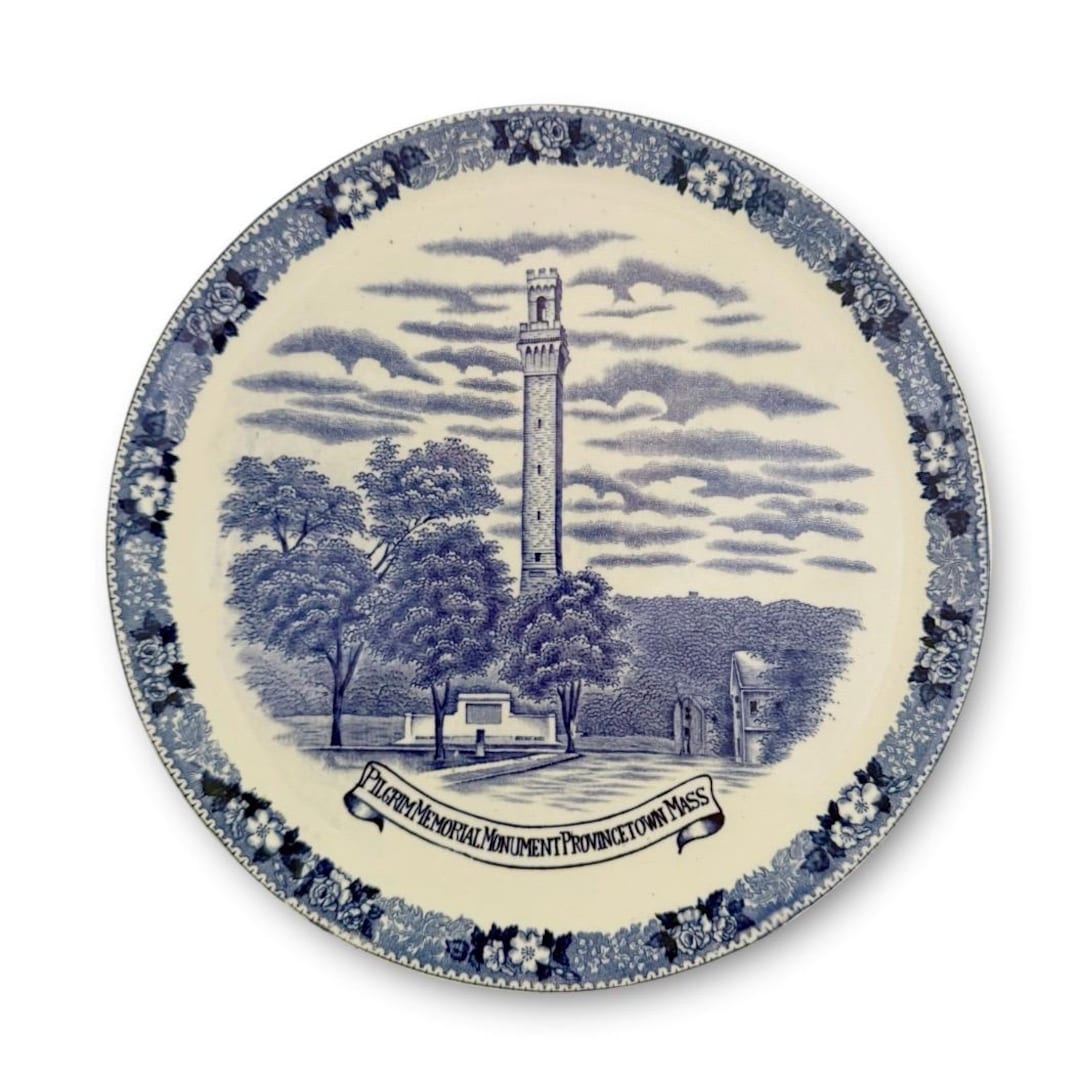 Vintage Provincetown MA Pilgrim Monument Blue Transferware Souvenir ...