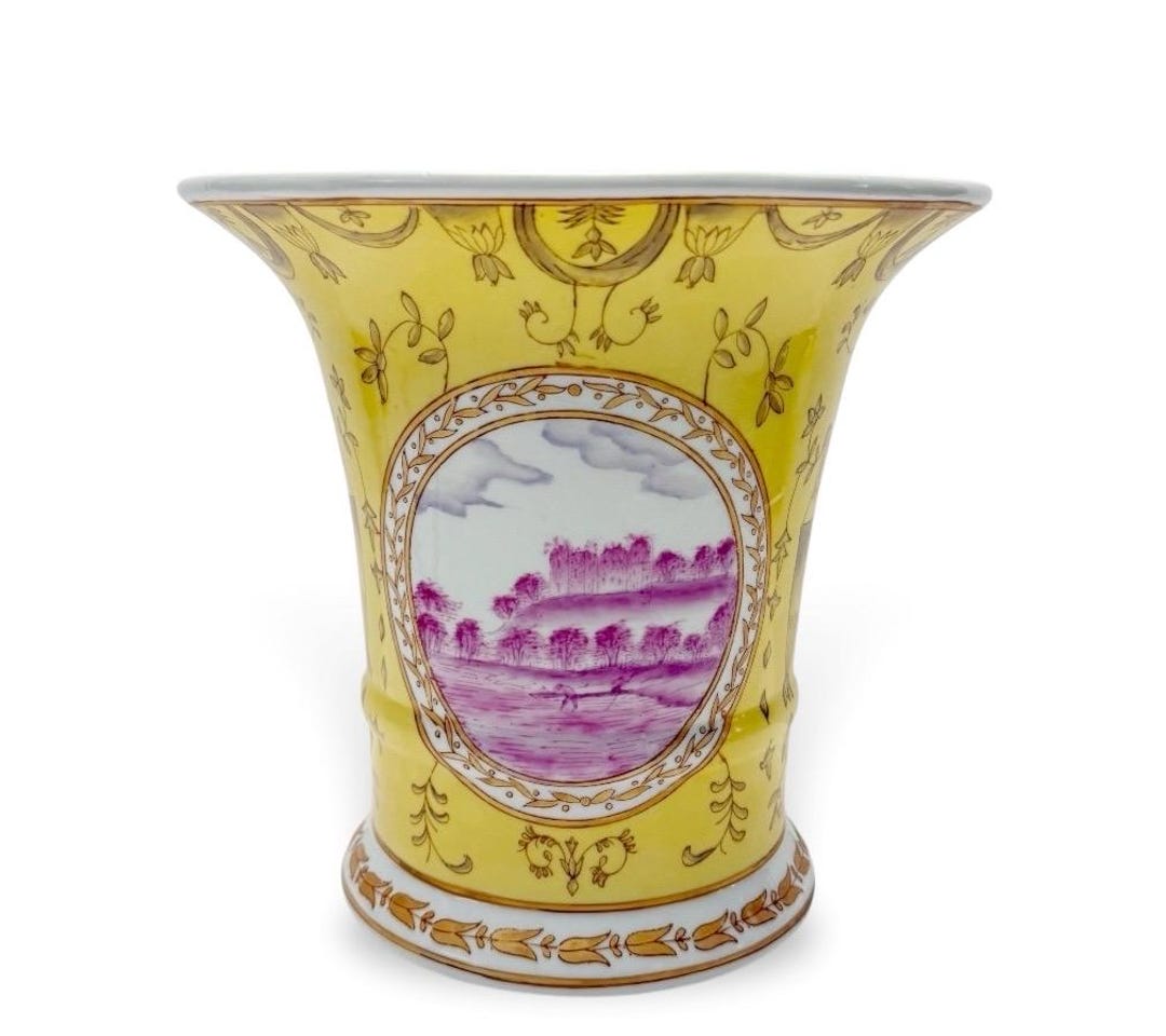 Vintage Asiatides Yellow Porcelain Landscape Floral Chinese Famille ...