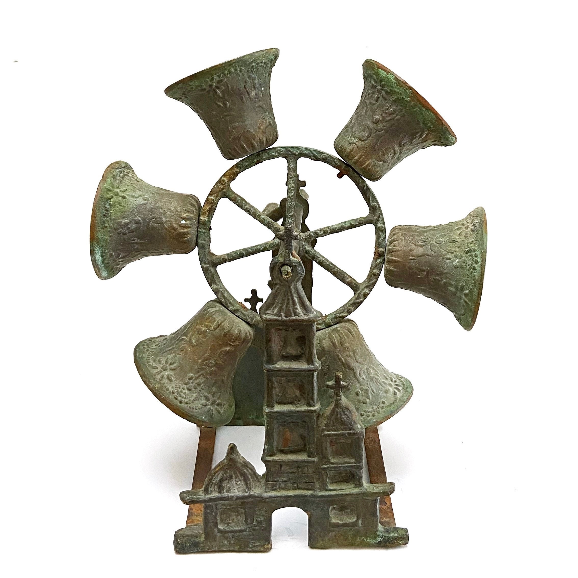 Vintage Hand Crank Church Belfry Spinning Bells Rotating Wheel Cast ...