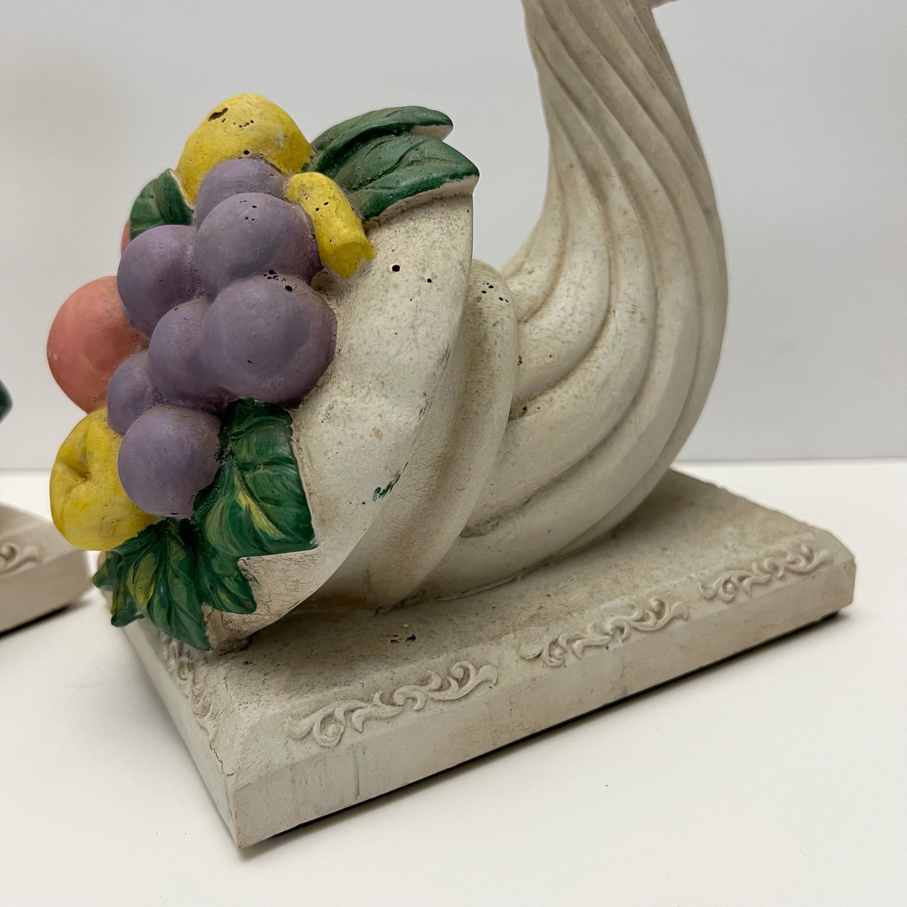 Vintage Set Pair of Fruit Cornucopia Decorative Bookends Door Stops ...