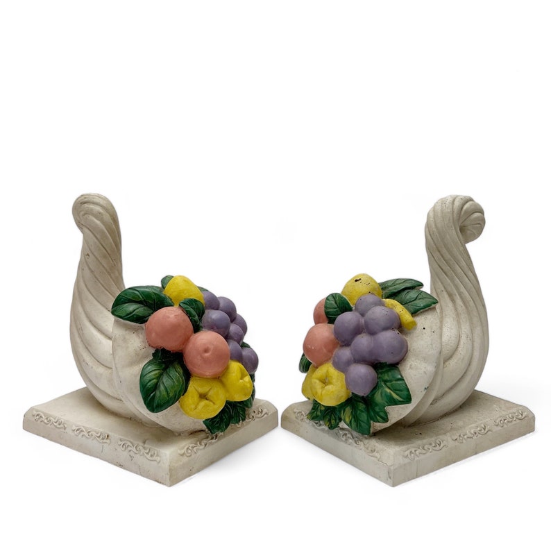 Vintage Set Pair of Fruit Cornucopia Decorative Bookends Door Stops ...