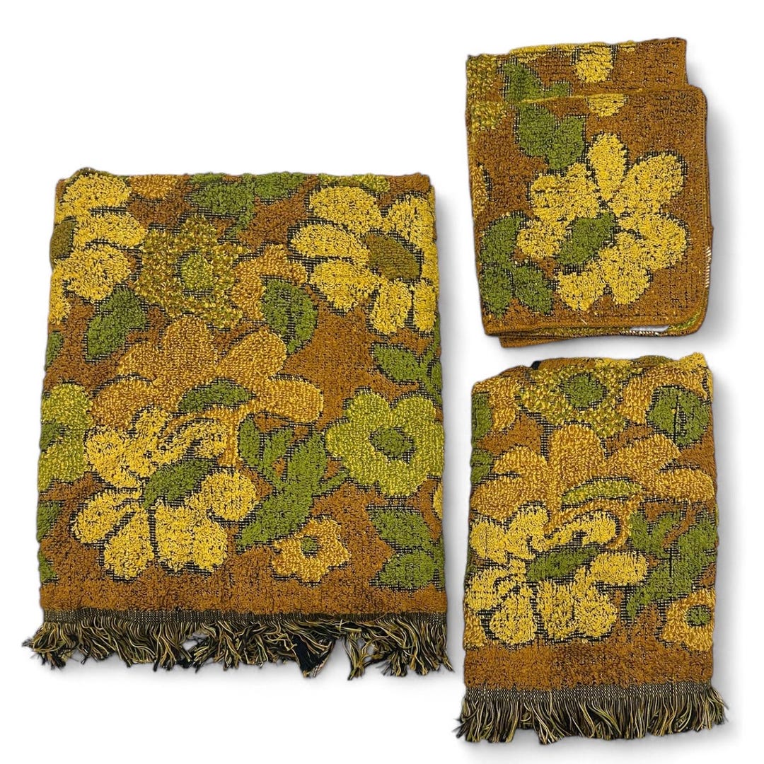 Vintage Mid Century Modern Canon Mod Daisy Towel Set of 4 Bath Hand and ...