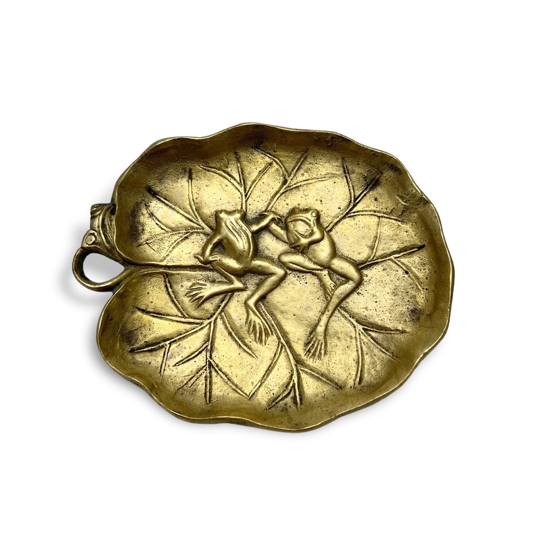 Vintage Solid Brass Frogs on Lily Pad Trinket Dish Art Nouveau Style - Etsy