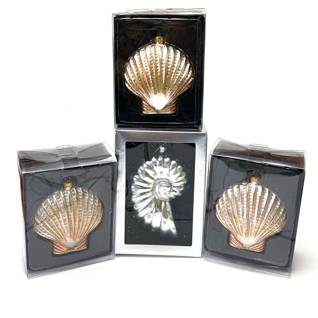 Vintage GKI Bethlehem Set of 4 Glitter Blown Glass Shell Seashell ...