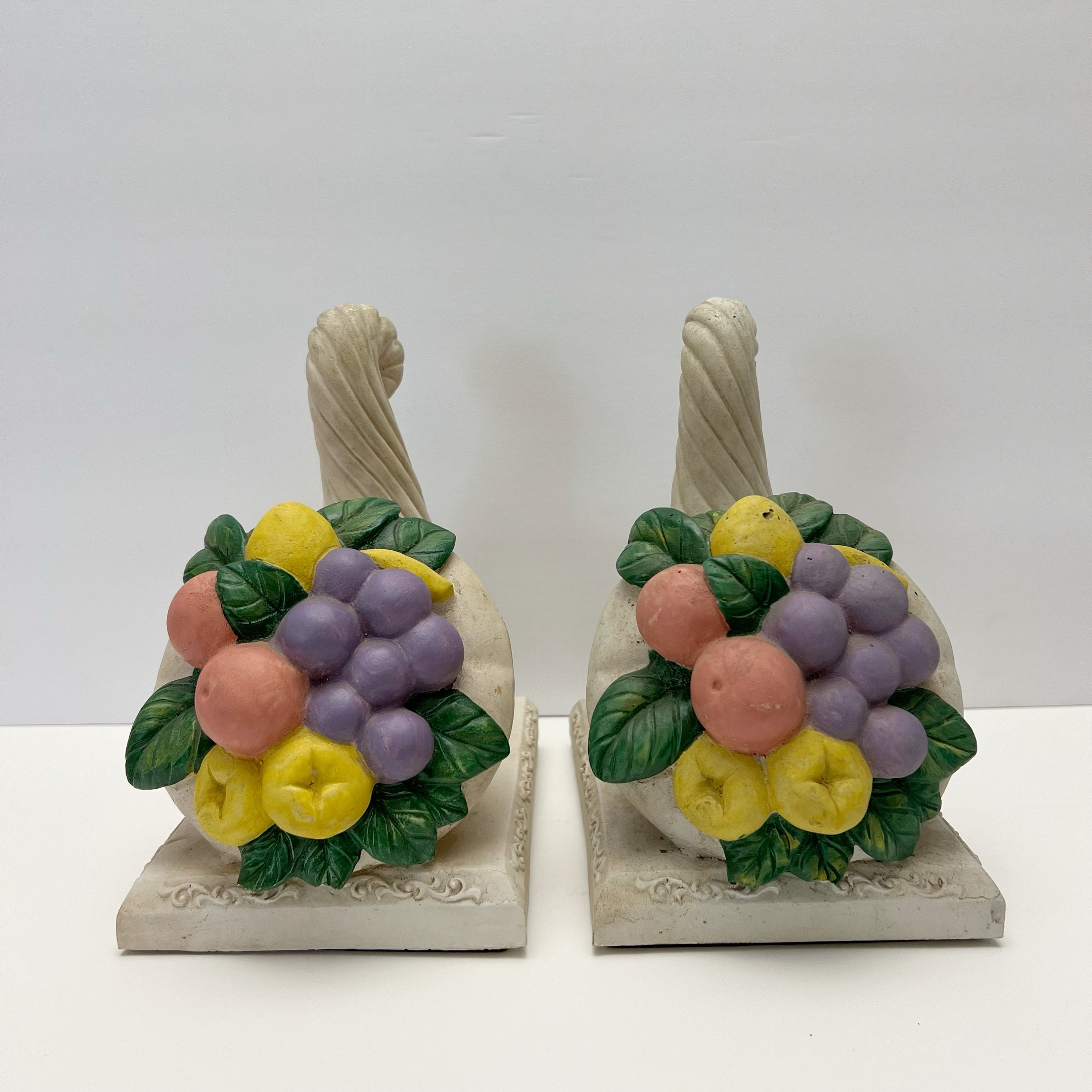 Vintage Set Pair of Fruit Cornucopia Decorative Bookends Door Stops ...