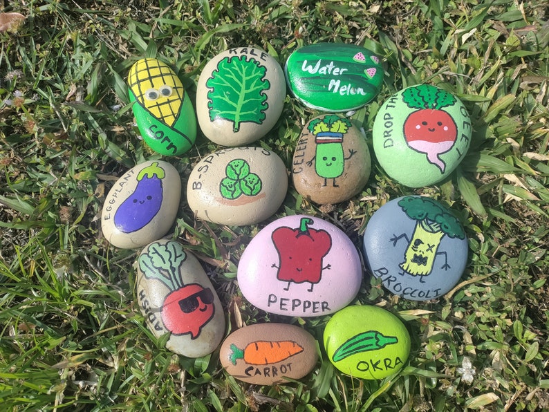 Set of Hand Painted Garden Label Stones - Etsy
