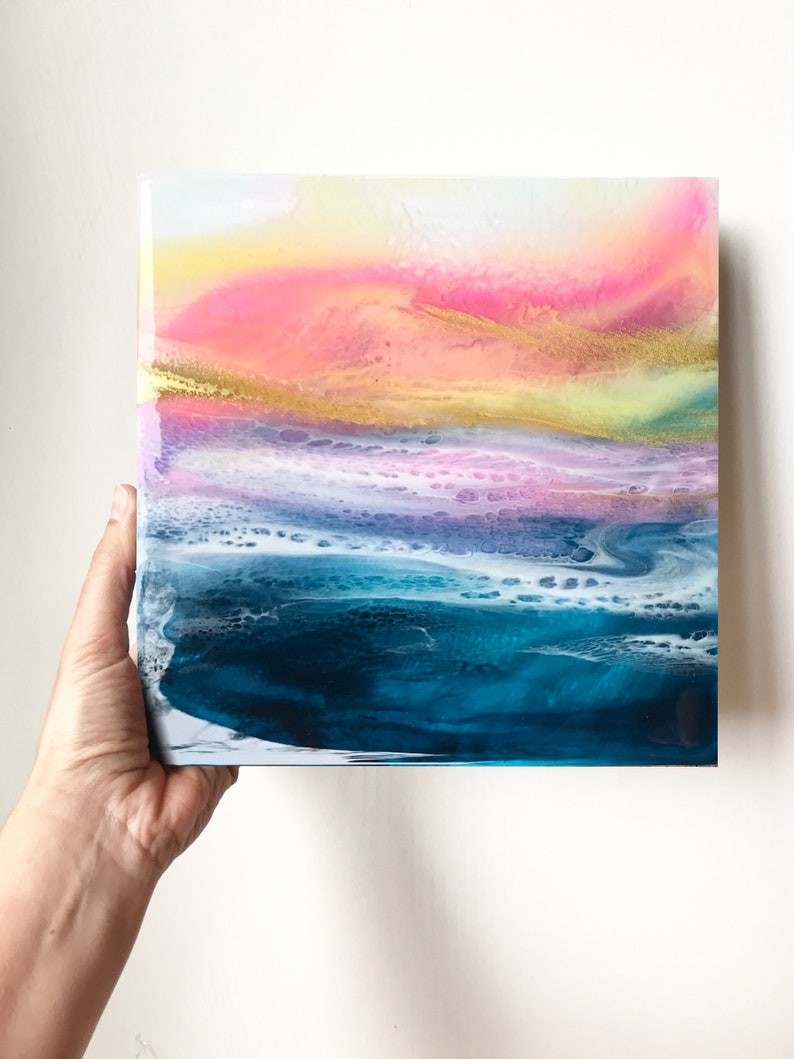 Resin Art Painting, Sunset Sunrise on the Beach, Ocean Seascape ...