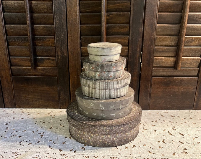 Pantry Boxes, Muted Green Reproduction Fabrics, Round Set of 5 ...