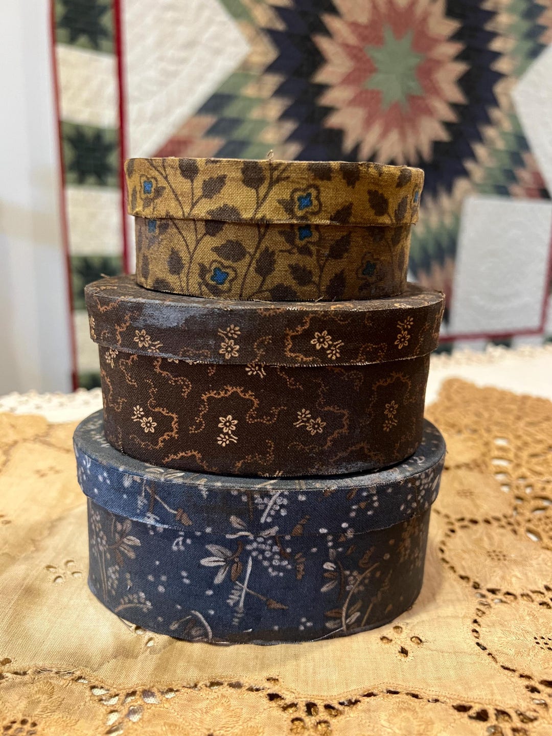 Primitive Fabric Covered Pantry Boxes, Distressed Farmhouse Decor, Set ...