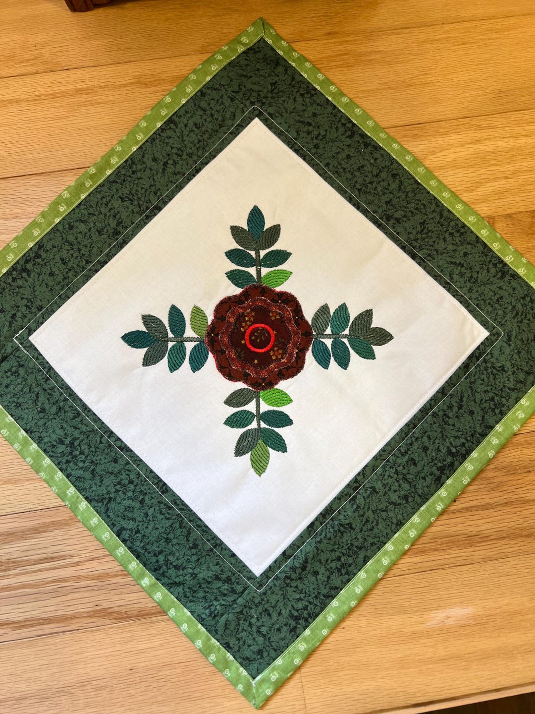 Quilted Patchwork Table Square: Applique Candle Mat, Farmhouse Cottage ...