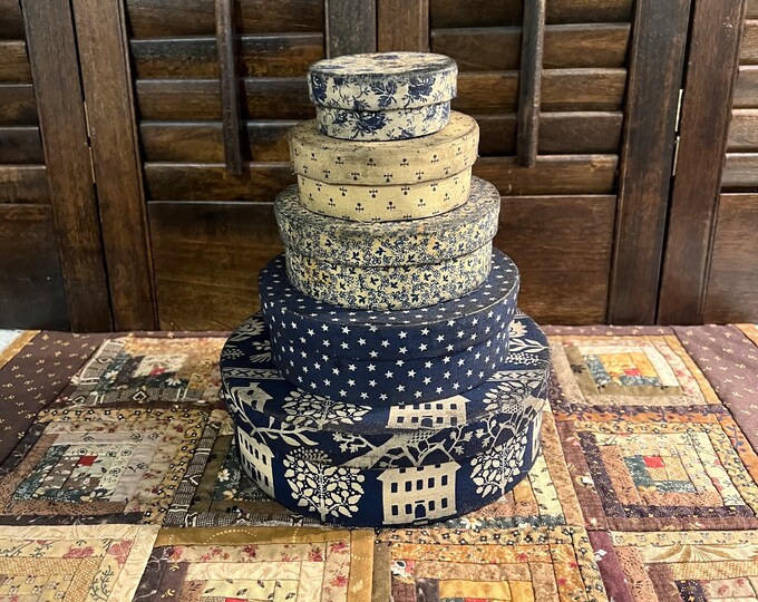 Pantry Boxes, Navy and Beige, Civil War Reproduction Fabrics, Round Set ...