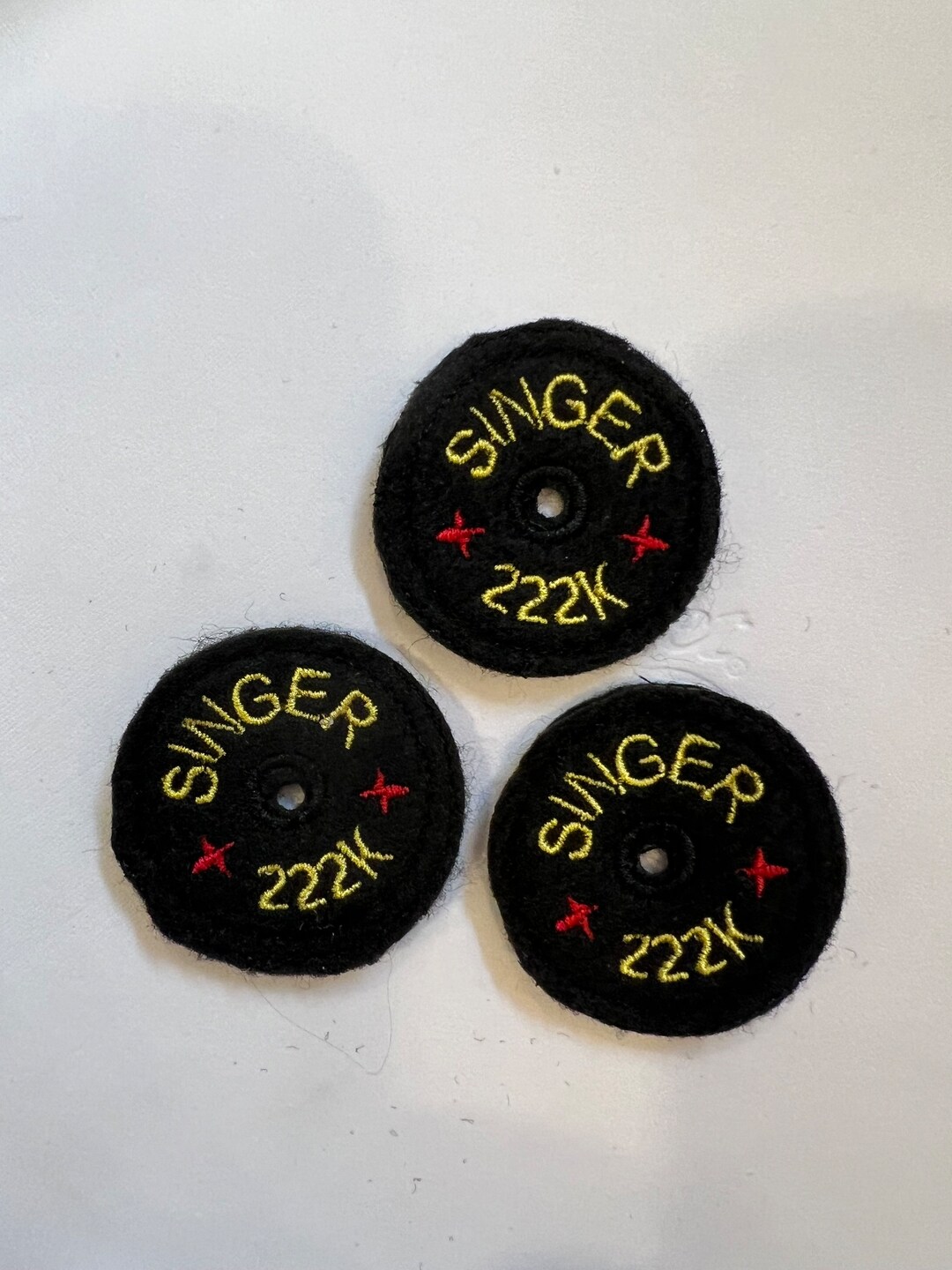 Singer Featherweight 222K Spool Pin Caps: Black Felt, Embroidered (set ...