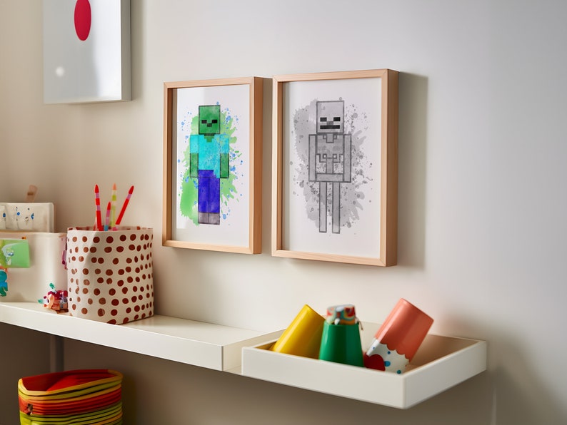 Minecraft Watercolor Print, Gaming Art, Kids Room Decor - Etsy