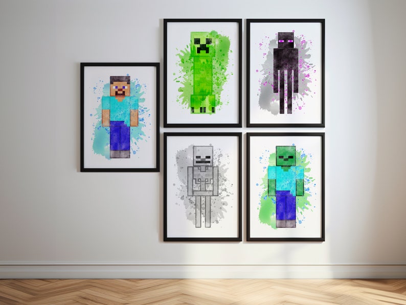 Minecraft Watercolour Print, Poster, Wall Art, Creeper, Zombie ...