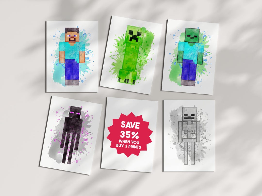 Minecraft Watercolour Print, Poster, Wall Art, Creeper, Zombie ...