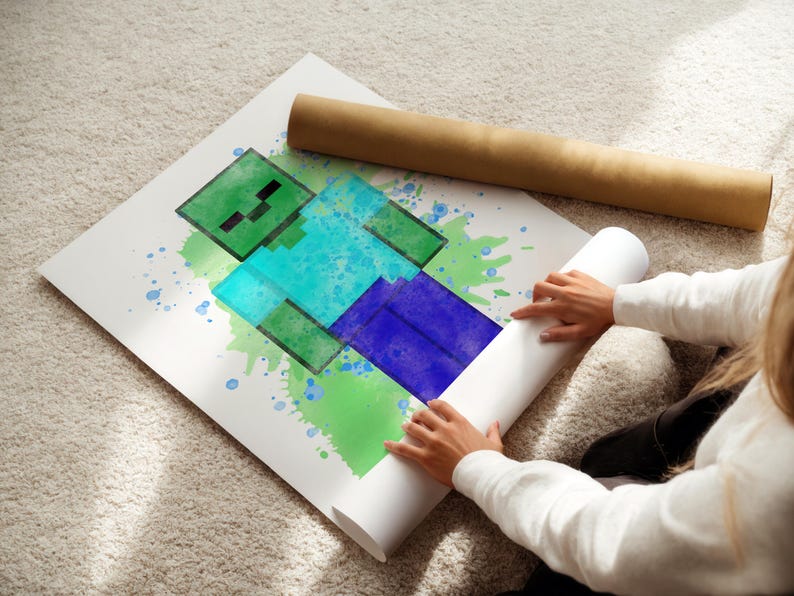 Minecraft Watercolor Print, Gaming Art, Kids Room Decor - Etsy