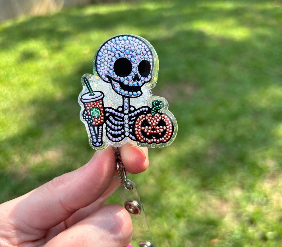 Halloween Skeleton Coffee Badge Reel, Nurse Badge Reel, Cute Badge Reel ...