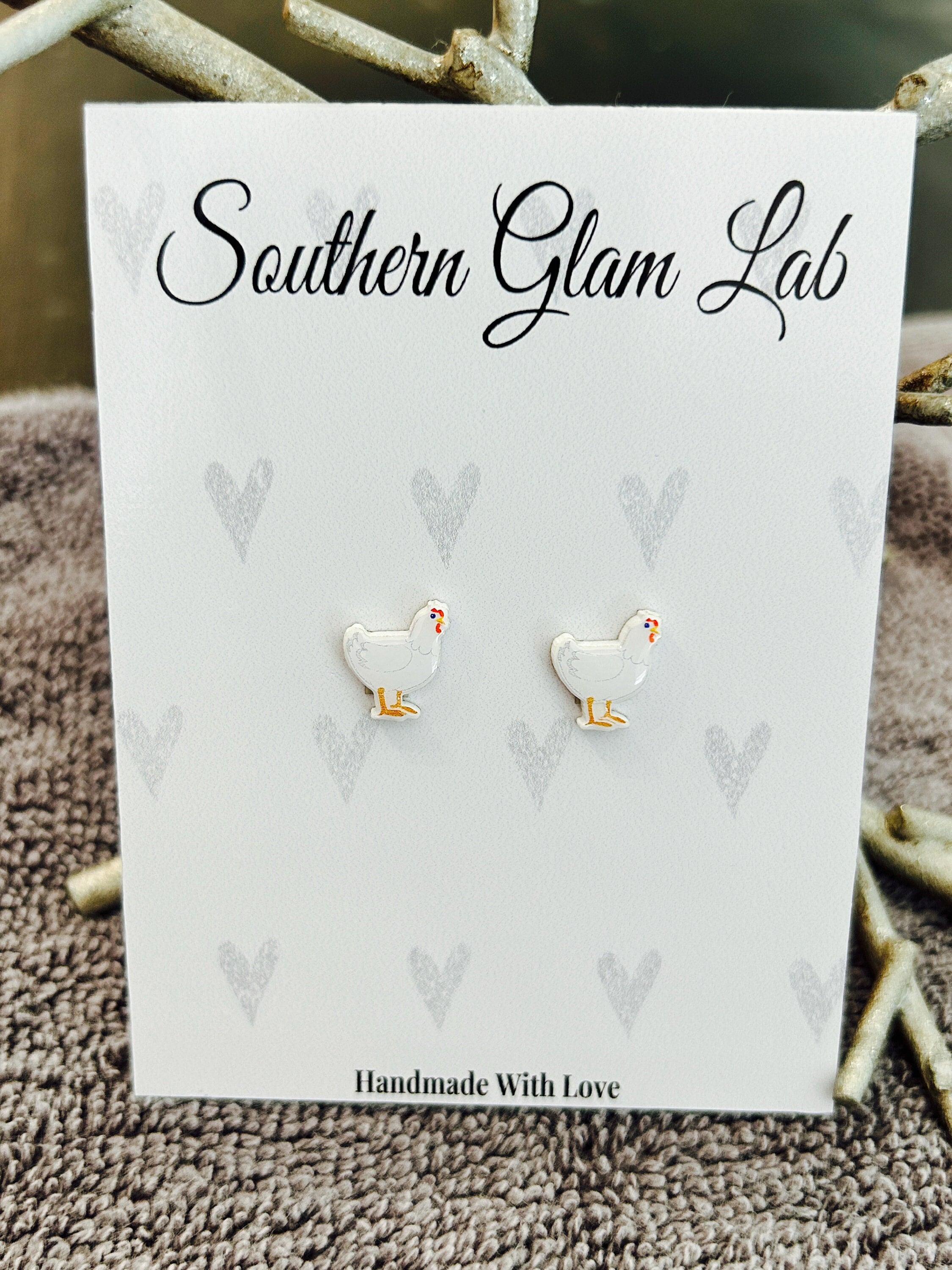 Cute Chicken Stud Earrings, Titanium Post, Hypoallergenic, Chicken ...