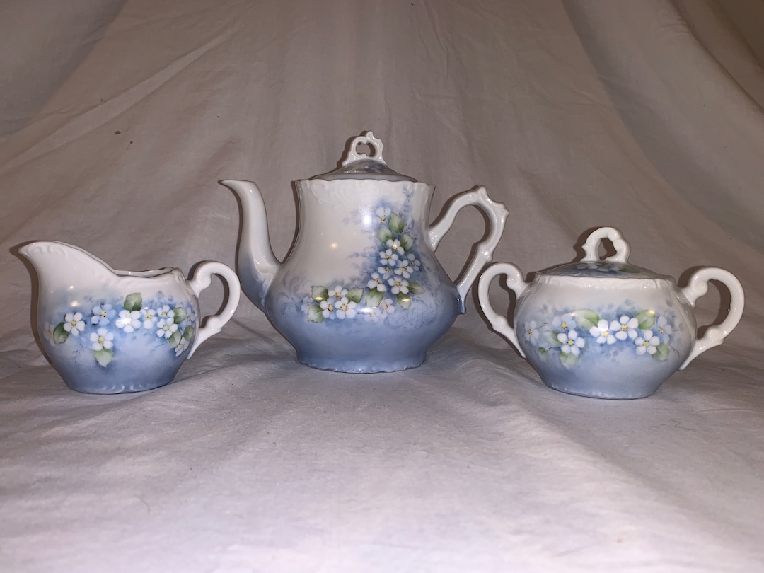 Vintage 1979 Blue and White Floral Tea Set, Hand-painted, Signed and ...