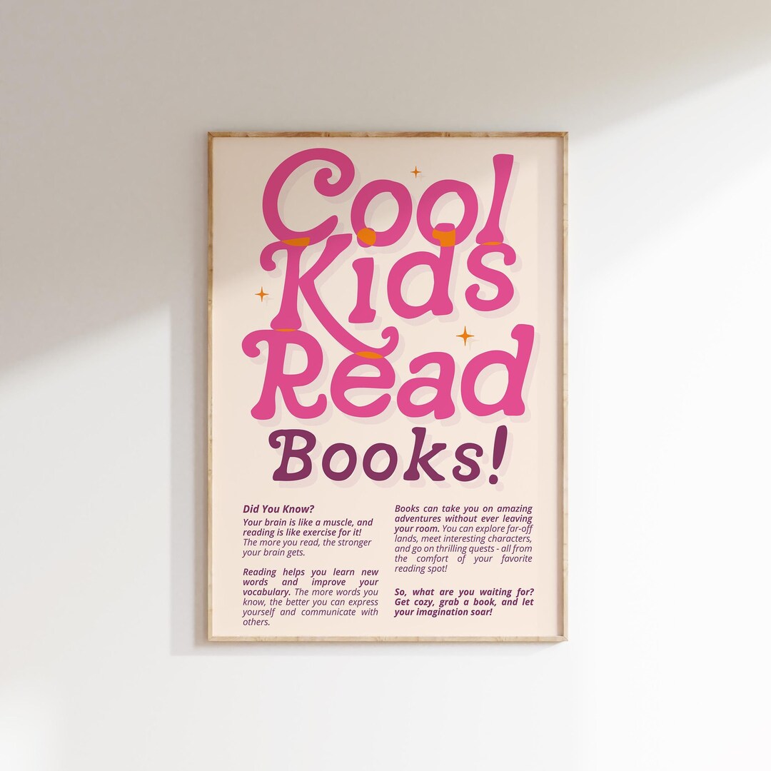 Cozy Reading Print | Cool Kids Read Books Poster, Reading Books Wall ...