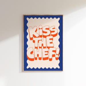 Kiss the Chef Print, Kitchen Wall Art, Couple Apartment Wall Art, Kiss ...