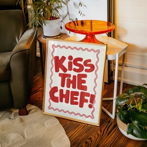 Kiss the Chef Print, Kitchen Wall Art, Couple Apartment Wall Art, Kiss ...