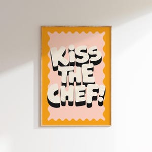 Kiss the Chef Print, Kitchen Wall Art, Couple Apartment Wall Art, Kiss ...