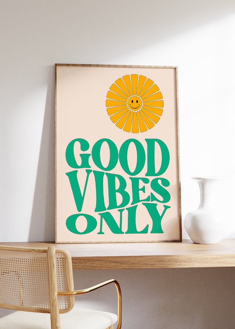 Good Vibes Only 70s Art Print Retro Sun Nursery Decor - Etsy