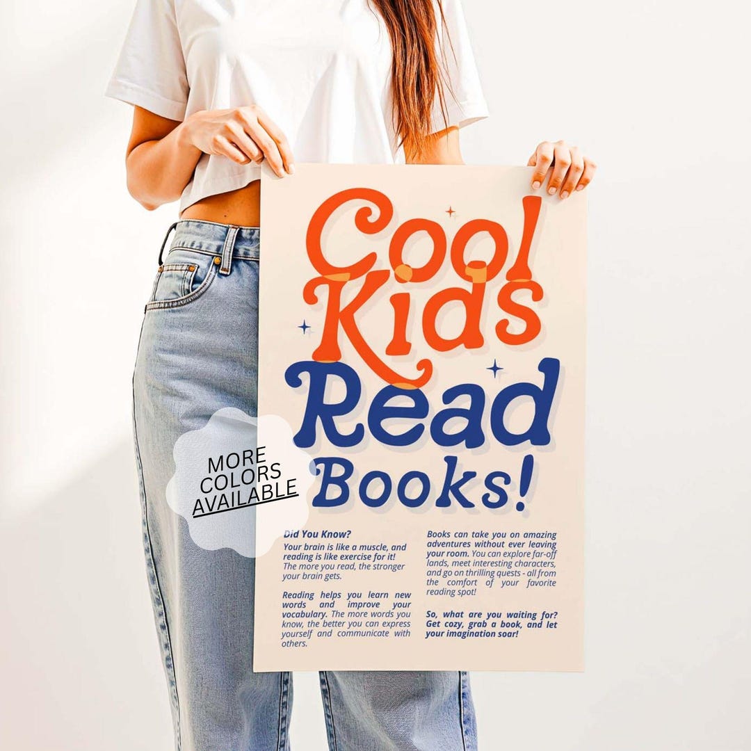 Cool Kids Read Books Printable – Retro Reading Wall Poster, Children’s ...